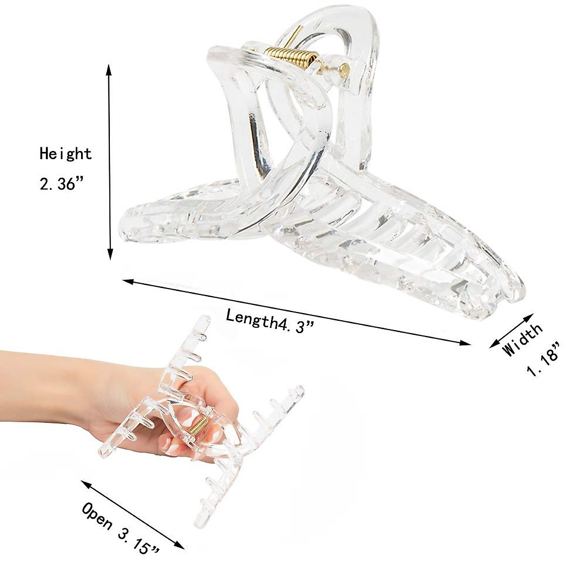 Kitiin Clear Claw Clips for Thick/Fine/Thin Hair, Strong Holding Large Jaw Polycarbonate Clips for Women (3 pcs)