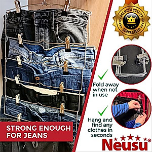 Neusu Space Saving 6 Tier Metal Skirt Hangers - Pack of 3 - Premium Quality Skirt & Pants Hangers with Rubber Coated Adjustable Clips for Women & Men - Hang Skirts, Slacks, Trousers, Jeans
