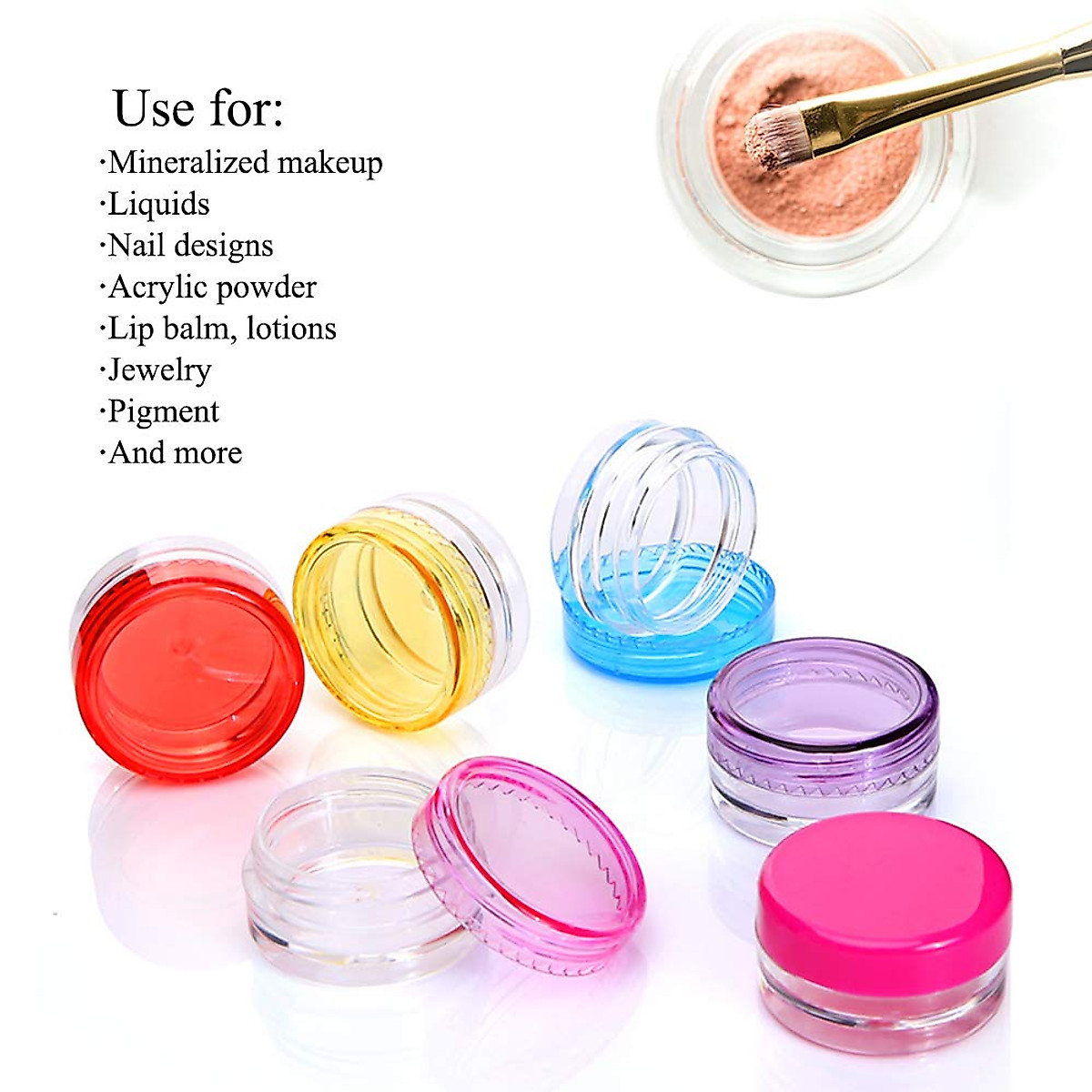 FULANDL 100Pcs 5G Sample Container, Empty Round Cosmetic Containers with Lid Plastic Container Pot Jars for Creams Nail Polish Lip Balm Lip Gloss Make-up Storage (10Color) (5G-100PCS)