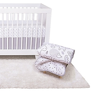 Trend Lab Modern Baby Crib Bedding Set for Boys or Girls | Simple Forest 4 Piece Nursery Décor Quilt, 2 Fitted Crib Sheets, and Dust Ruffle Skirt - Grey, 80025