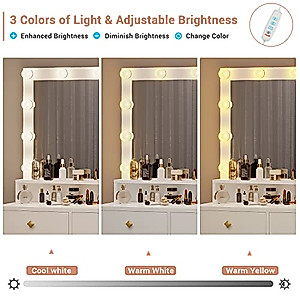 Tiptiper Large Makeup Vanity with Lights, Vanity Table with Charging Station Vanity Desk with Mirror and 10 LED Light Bulbs, Makeup Table with with 5 Drawers, Nightstand and Storage Shelves, White