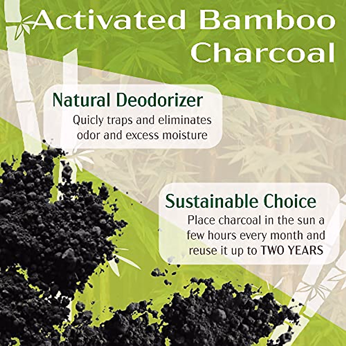 BambooMN Granulated Bamboo Charcoal Odor Absorber Bag in Decorative 4" Green Cylinder, 2 Sets