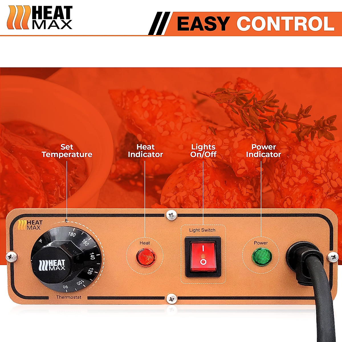 HeatMax 251823 Commercial Electric Stainless & Curved Glass Food Warmer Display Case for Pizza, Chicken, Burgers, Patties, Empanadas or any Hot Food