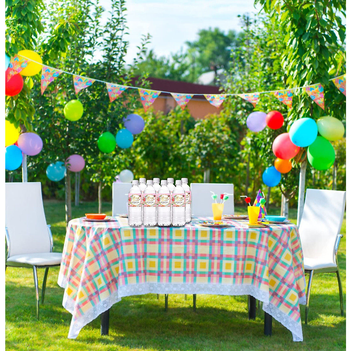 WaaHome Thank You for Celebrating with Us Water Bottle Labels Decorations, 24pcs Waterproof Pink Flower Bottle Labels Stickers for Wedding Baby Shower Bridal Shower Holiday Party Favors Supplies