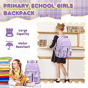 PIG PIG GIRL Girls Backpack, Lightweight Kids Backpack Functional Pockets Kawaii School Backpack Watrer Resistant Boogbag for Primary Elementary School,Purple