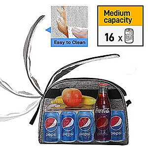 HOMESPON Insulated Lunch Bag Wide Open Design Reusable Cooler Tote Box with Adjustable Shoulder Strap For Woman Man（Gray）