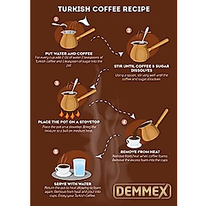DEMMEX 2023 Turkish Greek Arabic Coffee Full Set with Cups Saucers Lids Sugar Bowl Tray and Copper Coffee Pot, 12 Pcs