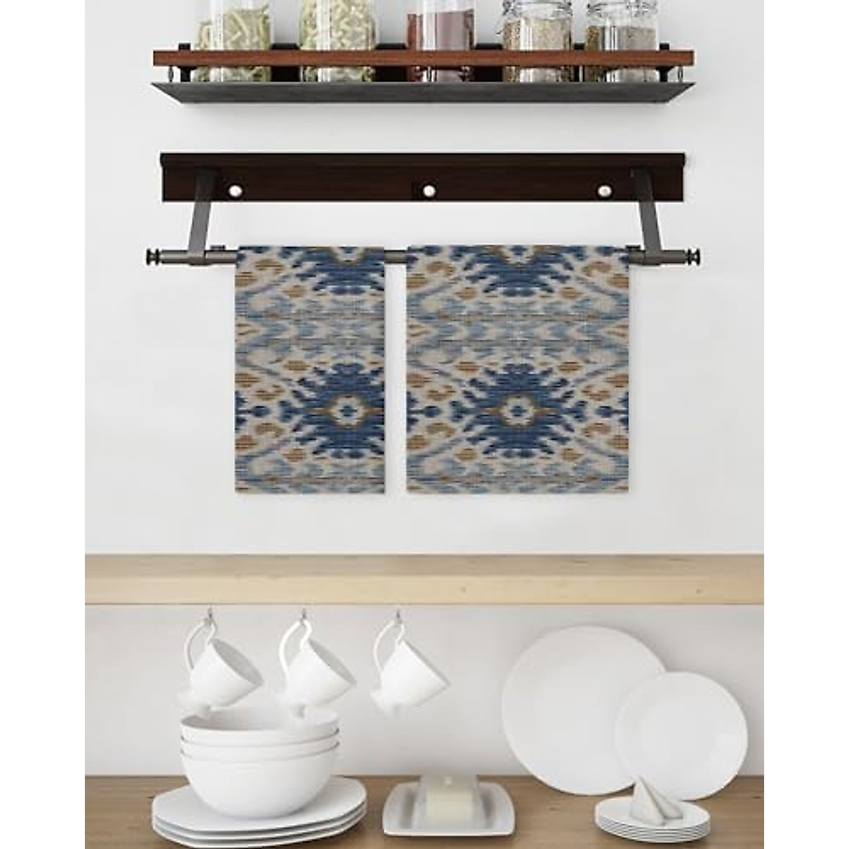 Onekaccu Geometric Abstract Floral Dish Towels Set, Waffle Weave Kitchen Towels Microfiber Towels Cleaning Western Native Tribal Soft Absorbent Dish Drying Towels Hand Towels 2 Pack 15.7x23.6 in