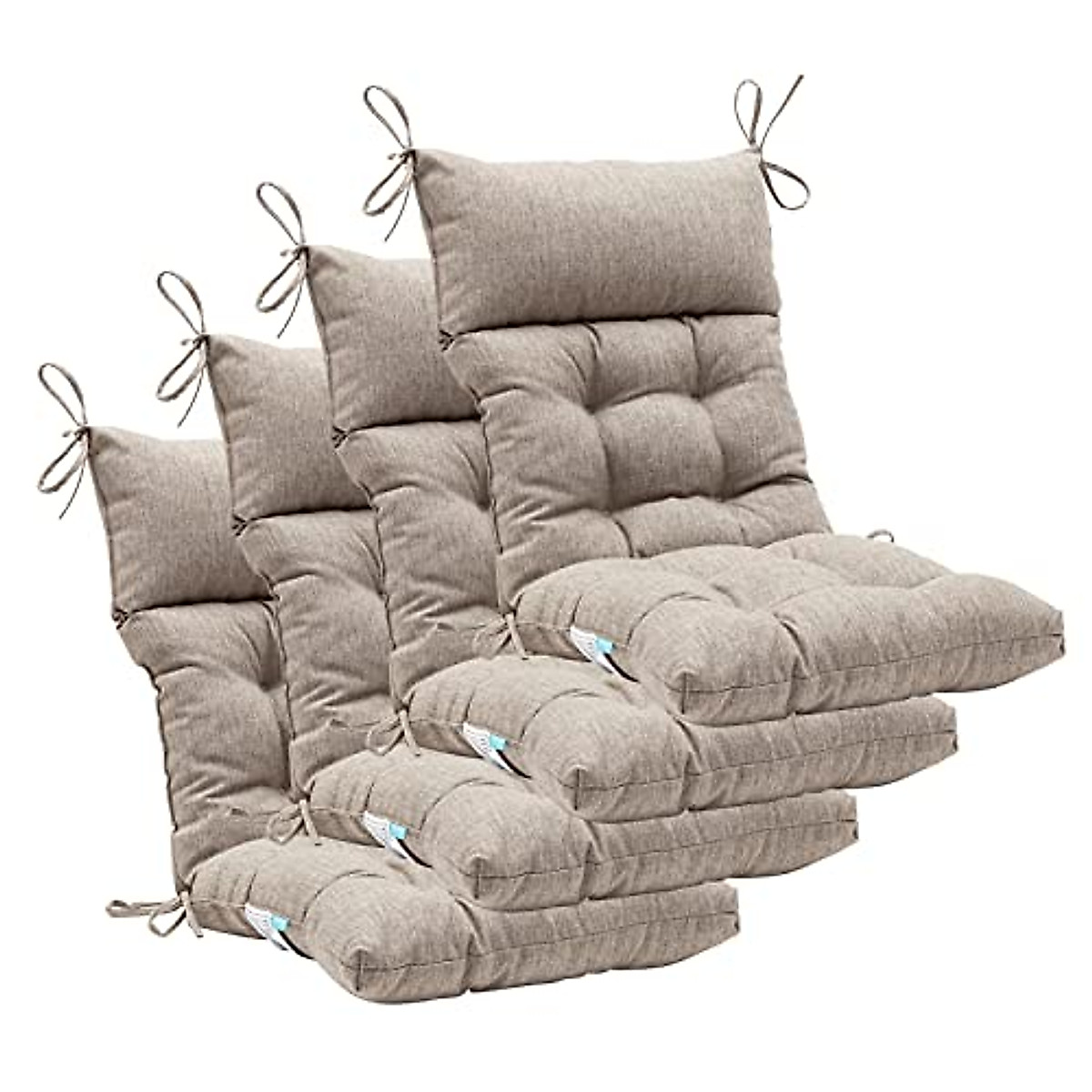 QILLOWAY Indoor/Outdoor High Back Chair Cushion,Tufted, Replacement Cushions - Pack of 4. (TAN/Grey)