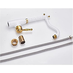 Kitchen Sink Faucet for Bar Farmhouse Commercial, White and Gold Kitchen Faucet, Sink Mixer Tap, 360 Degree Rotation Kitchen Mixer Taps, Single Handle Kitchen Tap (Color : Yellow)