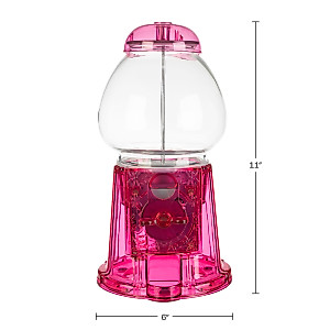 11-Inch Translucent Gumball Machine - Coin-Operated Candy Dispenser Vending Machine and Piggy Bank by Great Northern Popcorn (Pink)