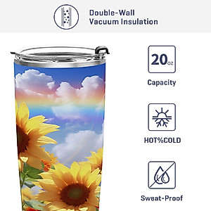 IOACIY 11 Oz Stainless Steel Vacuum Insulated, Sunflower Cloud Rainbow (2) Travel Mug with Lids and Straw, Double Wall Water Coffee Cup for Office, Outdoor Works for Hot Beverage and Ice Drinks