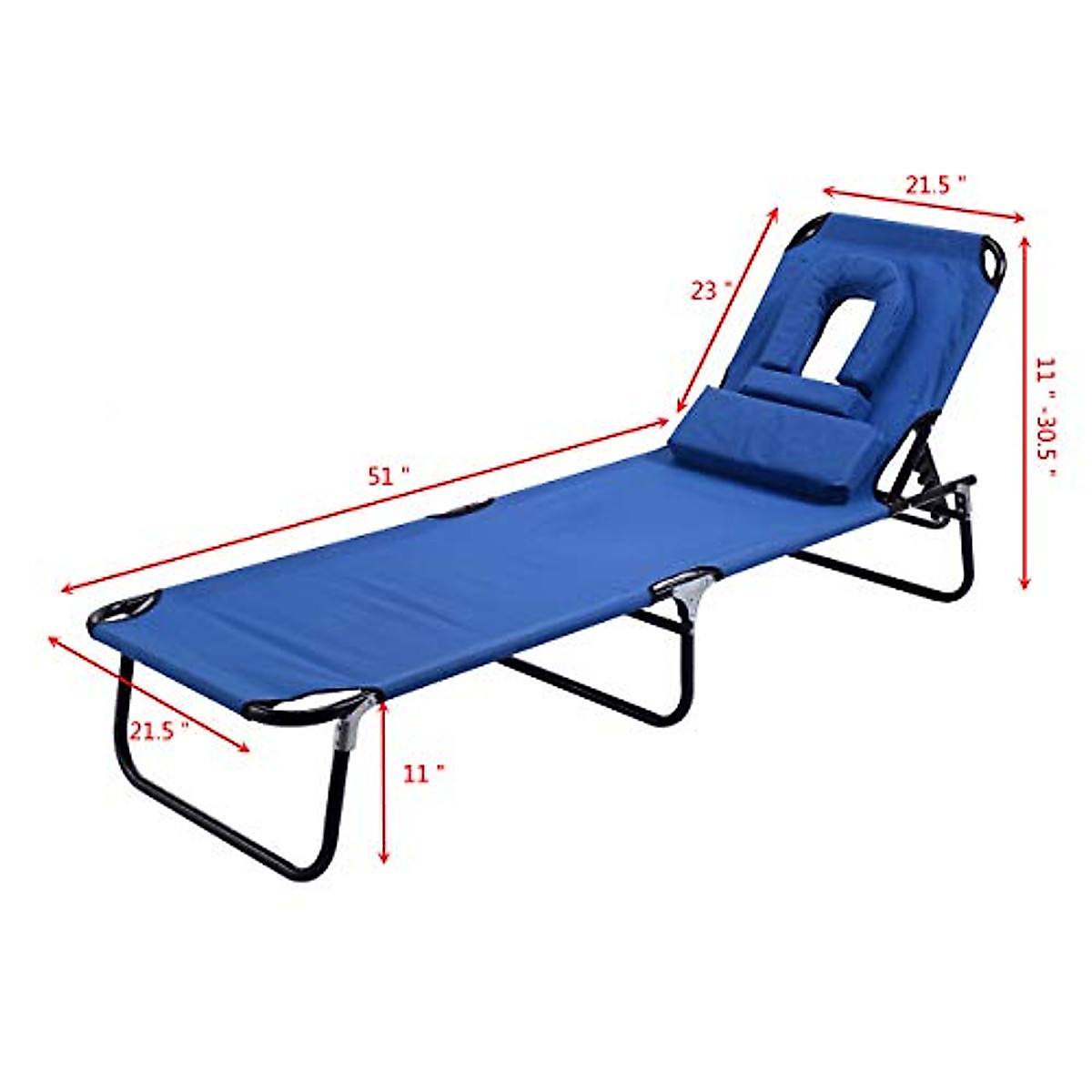Casart Chaise Lounge Chair, Folding Beach Chair with Adjustable Back and Hole for Face Down, Perfect for Beach, Pool, Patio and Lawn (1)