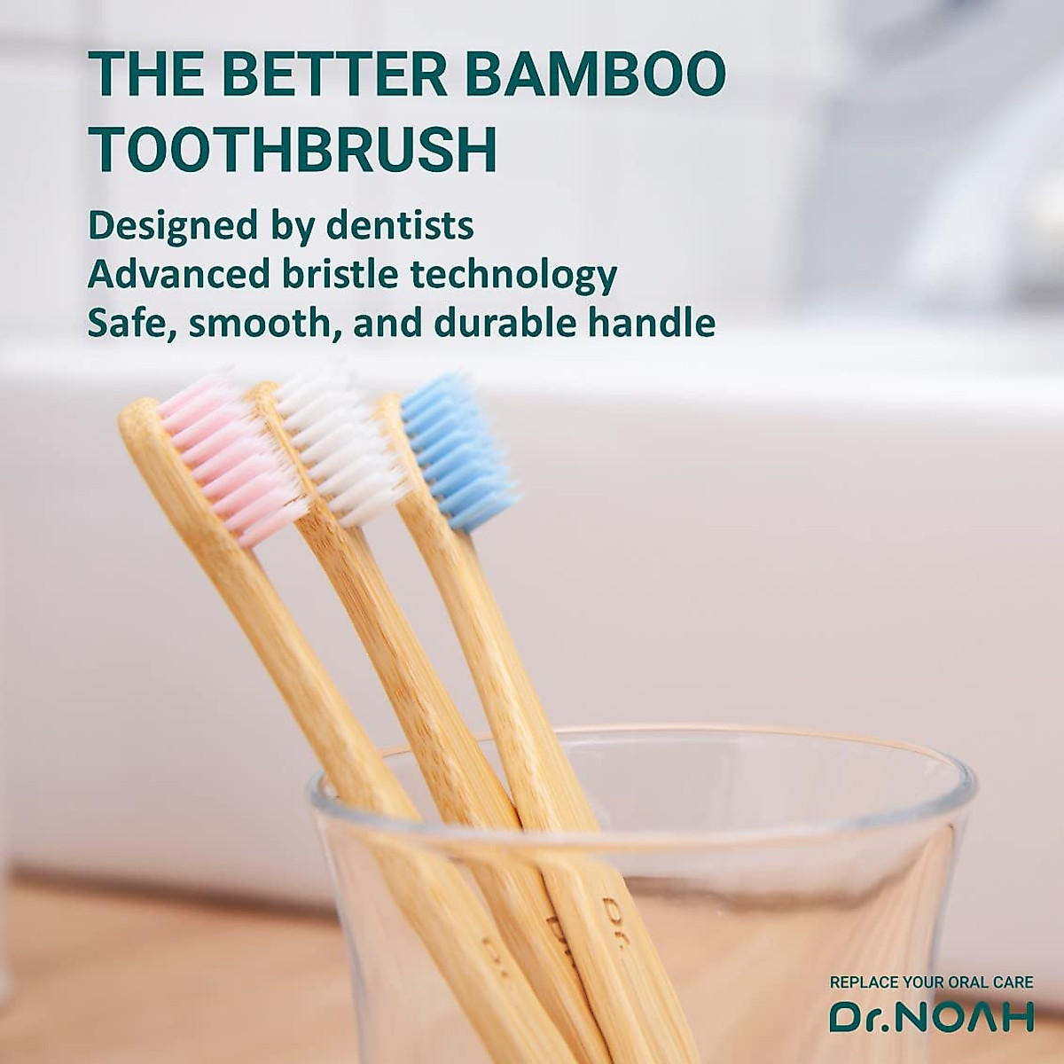 DR.NOAH Maru Kids Bamboo Toothbrush, 6 Pack | Designed by Dentists | Soft, Tapered, BPA Free Bristles | Ergonomic Design | Eco Friendly