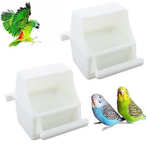 2 Pcs Small Bird Slot Feeder No Mess Cage Hanging Feeder Cup Plastic Food & Water Dispenser Bowl