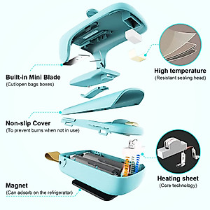 Mini Bag Sealer, Kenossion Chip Bag Sealer - Bag Sealer Heat Seal with Cutter & Magnet, Portable Mini Sealing Machine to Reseal Plastic Bags & Keep Snacks Fresh-White(2xAA Batteries Included)