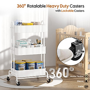 Ceayell 3-Tier Metal Rolling Storage Cart Heavy Duty Utility Cart Organizer with Lockable Wheels