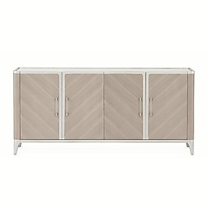 Michael Amini Lanterna Poplar Wood & Acrylic Sideboard in Silver Mist/Beige