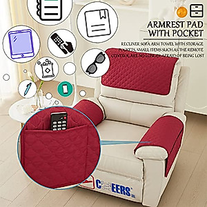 EXTLEZSA Water Proof Sofa Armrest Cover, 1/2/3 Seater Sofa Headrest Slipcovers with Pocket Nonslip Armchair Cover Quilted Furniture Protector for Recliner Leather Sofa Couch (Red,2 Seat 4 pc)