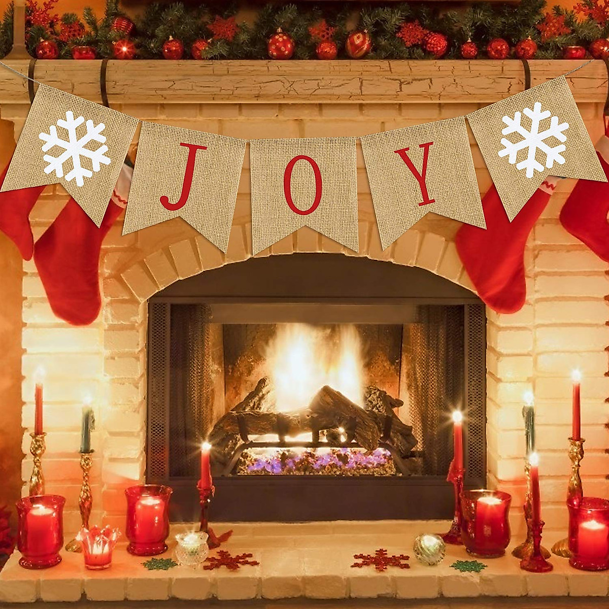 Burlap Joy Banner | Christmas Bunting Banner | Rustic Christmas Decorations | Holiday Banner| Holiday Decorations| Home Mantle Fireplace Decor