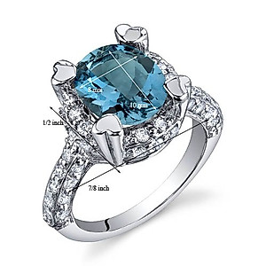 PEORA Royal Splendor 3.00 Carats London Blue Topaz Ring in Sterling Silver Size 5