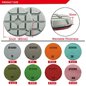 DT-DIATOOL Concrete Polishing Pads 3 inch/80mm for Concrete, Cement and Terrazzo Floors Processing, Repairing and Renovating, Dry or Wet Use Diamond Grinding Pads Grit 100 3pcs