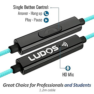 LUDOS Clamor Wired Earbuds in-Ear Headphones, 5 Years Warranty, Earphones with Mic, Noise Isolating Ear Buds, Memory Foam for iPhone, Samsung, School Students, Kids, Women, Small Ears - Turquoise