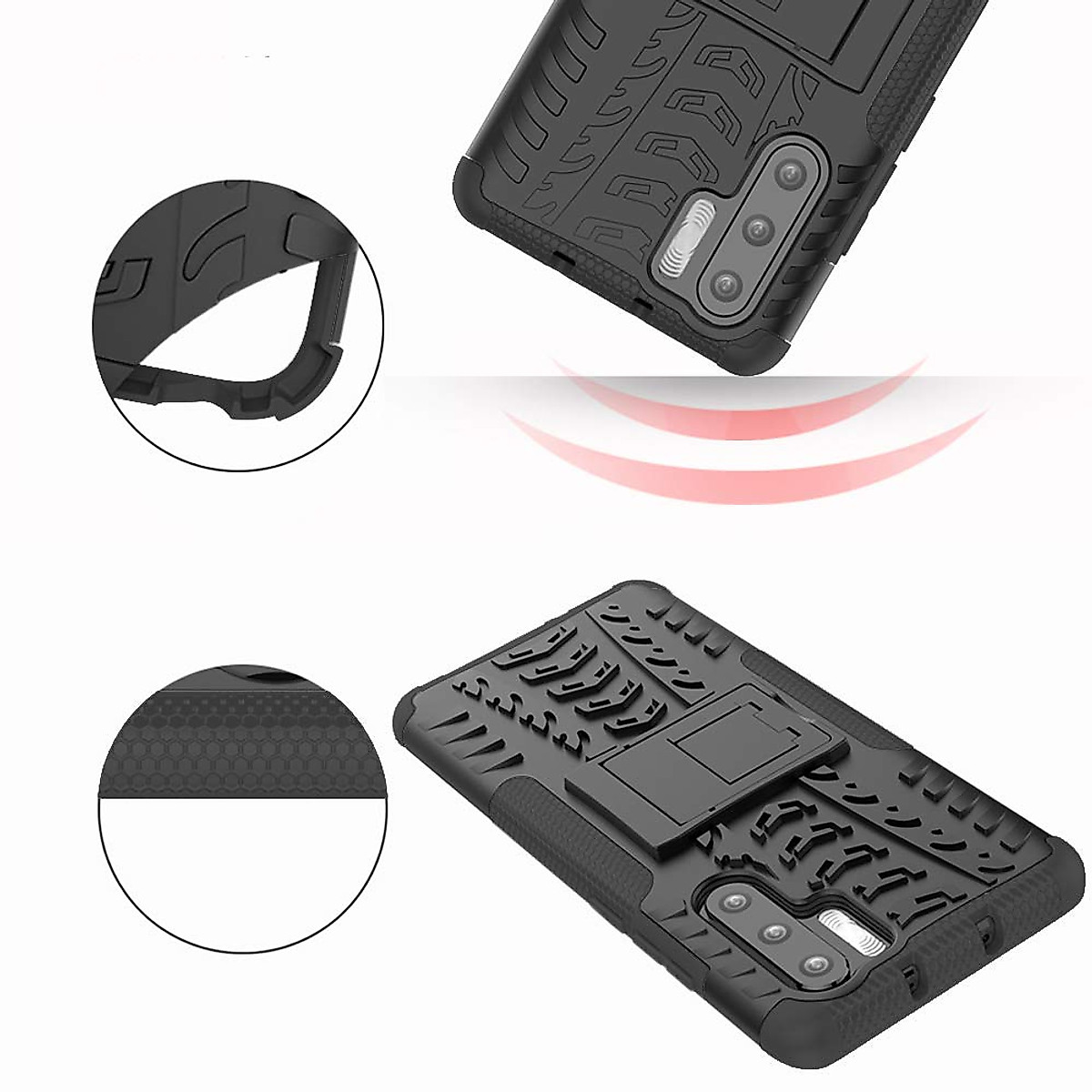 Phone Case for Huawei P30 Pro with Tempered Glass Screen Protector Cover and Stand Kickstand Hard Rugged Hybrid Protective Cell Accessories Rubber Hawaii P30Pro P 30 Pro30 Cases Men Black