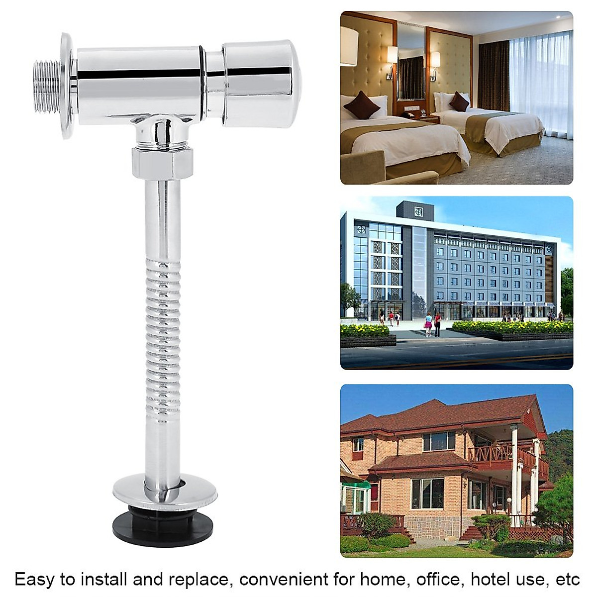 Urinal Flush Valve, Zinc Alloy Urinal Flush Valve, Closet Flush Valve, Metal Bidet T-Adapter with Shut-Off Valve, Hy-Brid Fiber-Polymer Reinforced Design, Hand Pressing Flushing Tool