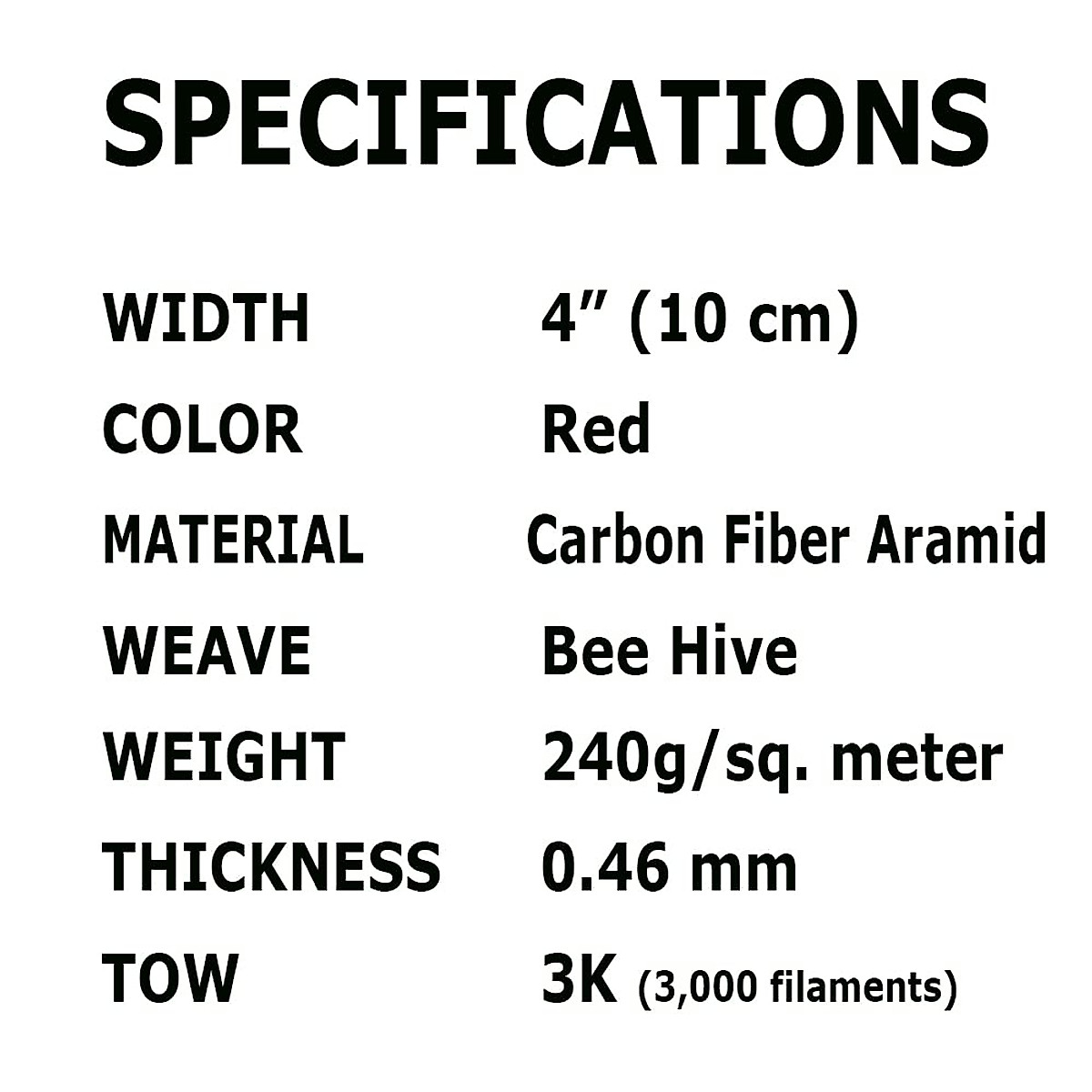 KARBXON - 4 in x 10 ft – Beehive Weave - Carbon Fiber Aramid Fabric - Red - 3K - 240g/meter - Beehive Weave 4” Wide Hemmed Fabric for Repair, DIY Projects (4, 10 ft)