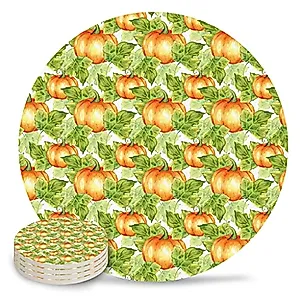 QUANJJ Thanksgiving Leaves Texture Coasters Ceramic Set Round Absorbent Drink Coaster Coffee Tea Cup Placemats Table Mat (Color : D, Size : 4pcs)
