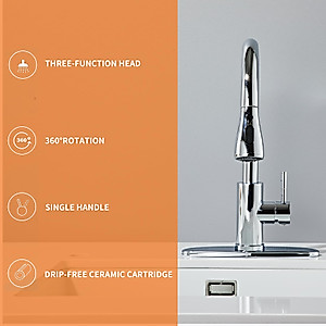 LOUEVIDO Kitchen Faucet with Pull Down Sprayer Chrome, High Arc Single Handle Sink Deck Plate, Commercial Modern RV Stainless Steel Faucets, Grifos De Cocina