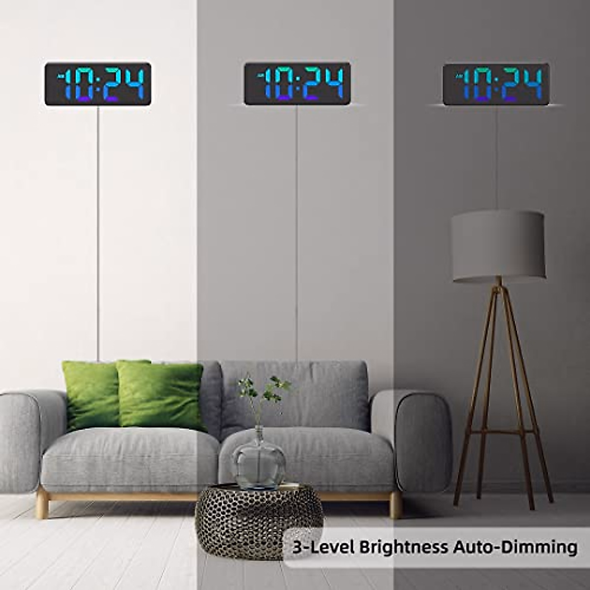 XUANZIT Wall Clock - LED Digital Wall Clock with Dynamic RGB Display, Big Digits, Auto-Dimming, 12/24Hr Format, Small Silent Wall Clock for Living Room, Bedroom, Farmhouse, Kitchen, Office