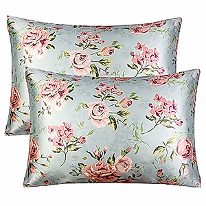 BEDELITE Satin Silk Pillowcase for Hair and Skin, Super Soft Pillow Cases Standard Size Set of 2 Pack, Floral Digital Printing Cooling Pillow Case Cover with Envelope Closure (Blush, 20x26 Inches)