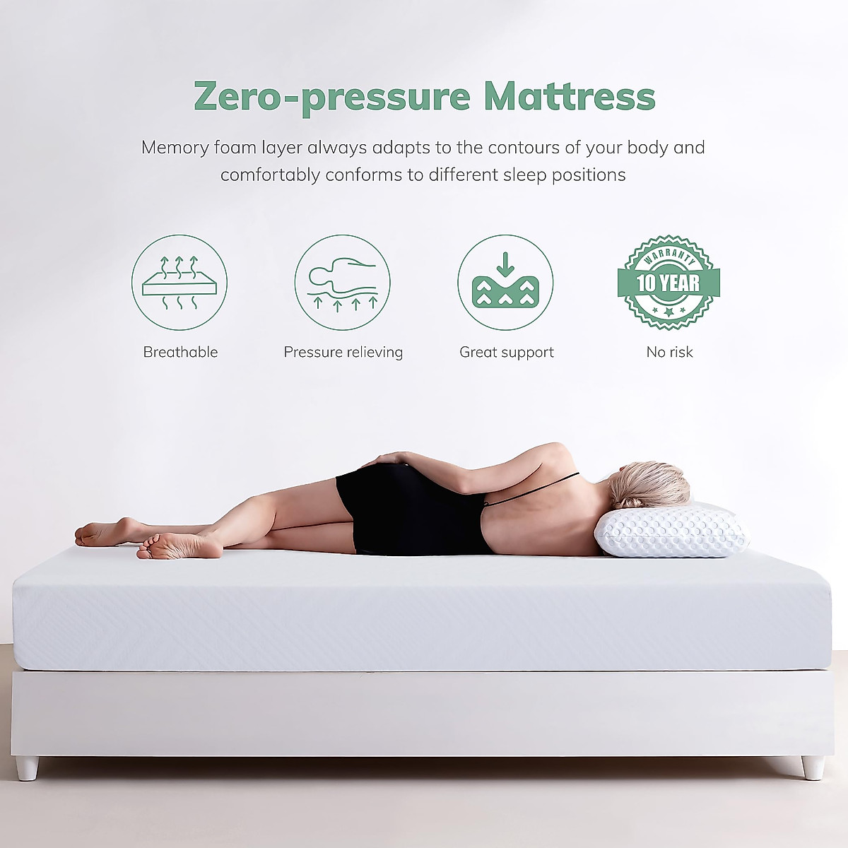 EGO White 10 Inch Full Green Tea Memory Foam Mattress, Gel Mattress Bed in a Box, CertiPUR-US Certified, Double Mattress, 54"x75", Medium Firm