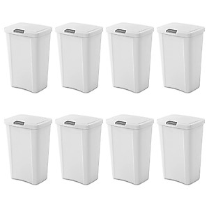 Sterilite 13 Gallon TouchTop Wastebasket Trash Can Garbage Recycle Bin with Titanium Latch for Kitchen, Garage, Basement, or Office, White (8 Pack)