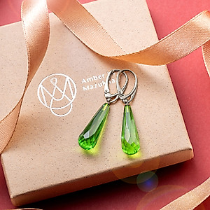 Amber by Mazukna - Green Amber Earrings for Women - Silver ag925 Closure, 1.77x0.34in 0,07oz, Statement Semi-Precious GemstoneStone Women's Jewelry (Silver)