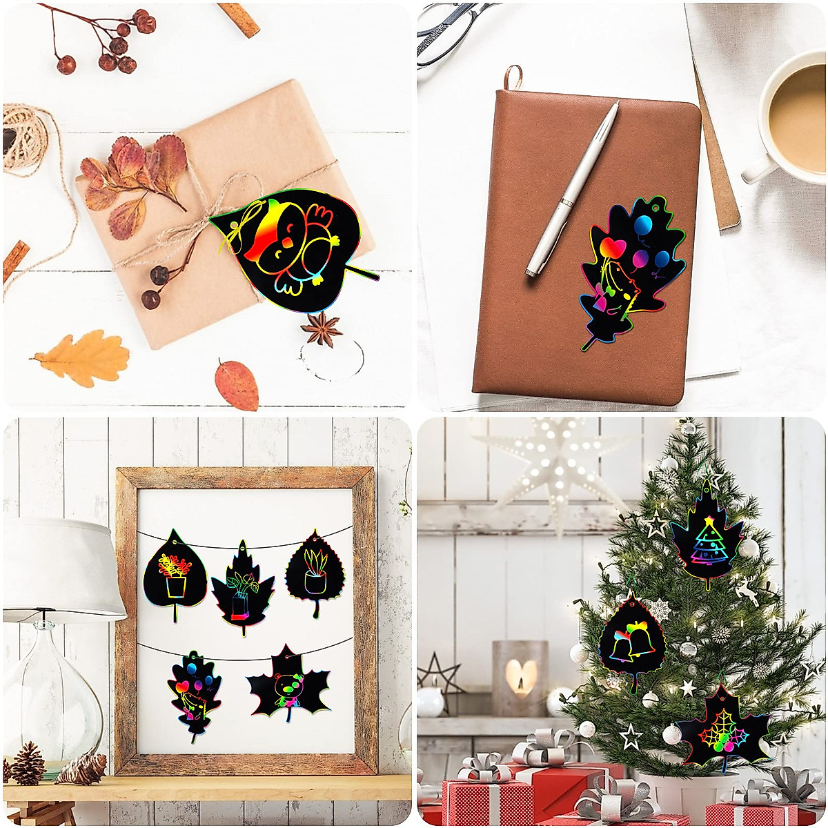 50 Pcs Scratch Art for Kids Fall Leaves, Fall Crafts for Kids Rainbow Scratch Paper for DIY Craft Autumn Decoration DIY Crafts Halloween Thanksgiving Gift