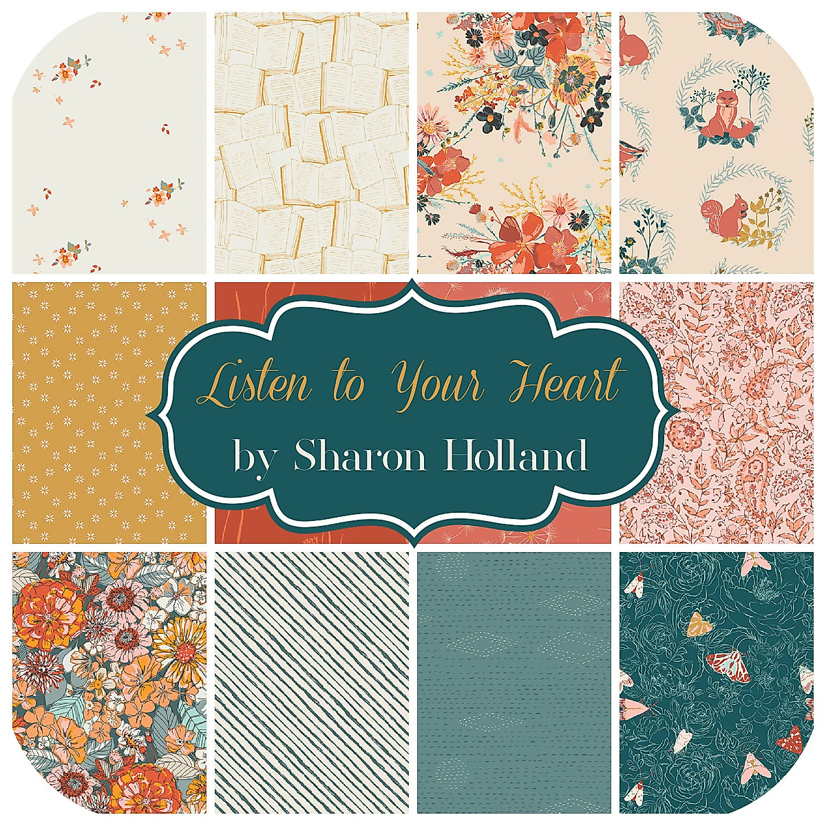 Listen to Your Heart Fat Quarter Bundle (12 Pieces) by Sharon Holland for Art Gallery 18 x 21 inches (45.72 cm x 53.34 cm) Fabric cuts DIY Quilt Fabric