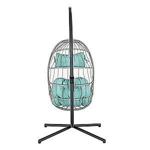 Egg Swing Chair with Stand, Patio Wicker Rattan Hanging Chair Swing Hammock Egg Chairs with UV Resistant Cushion for Indoor Bedroom Outdoor Garden Backyard
