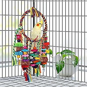 Bird Toys Bird Rope Ring Swing Perch with Corn Cob Cardboard Bagels Wooden Blocks Chewing Toys for Parakeets,Cockatiels,Conure,Lovebirds,Finches and Other Small-Sized Birds