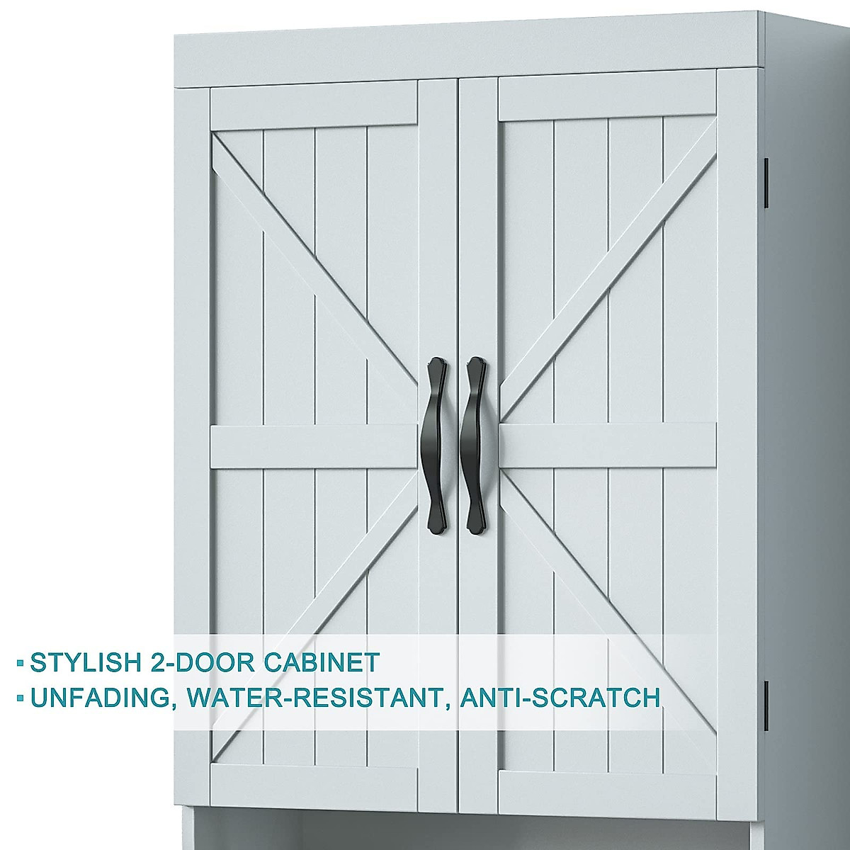 SRIWATANA Bathroom Storage Wall Cabinet Over The Toilet with Adjustable Shelf, Space Saver 2-Door Medicine Cabinet with Metal Bar, Gray