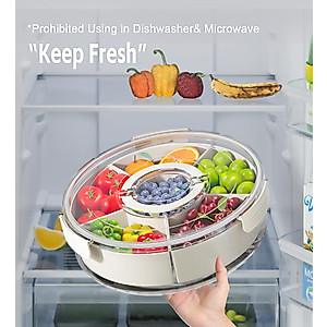 Divided Rotating Serving Tray with Lid and Handle, Portable Snackle Box for Fruits Snacks Veggie Charcuterie, Clear Snack Spinner Organizer and Storage for Adults Child (12" L-1pcs-6 Compartments)