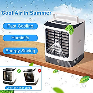 Portable Air Conditioner Fan, NEWXLT Evaporative Cooler Personal Humidifier Mini Desktop Cooling Fan USB Operated 7 Colors LED Light 3 Wind Speed Levels for Home Office Indoor Outdoor Use