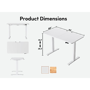BANTI Small Electric Standing Desk, Stand up Height Adjustable Home Office Table, Sit Stand Desk with Splice Board, 43"x24", White Frame & White Top