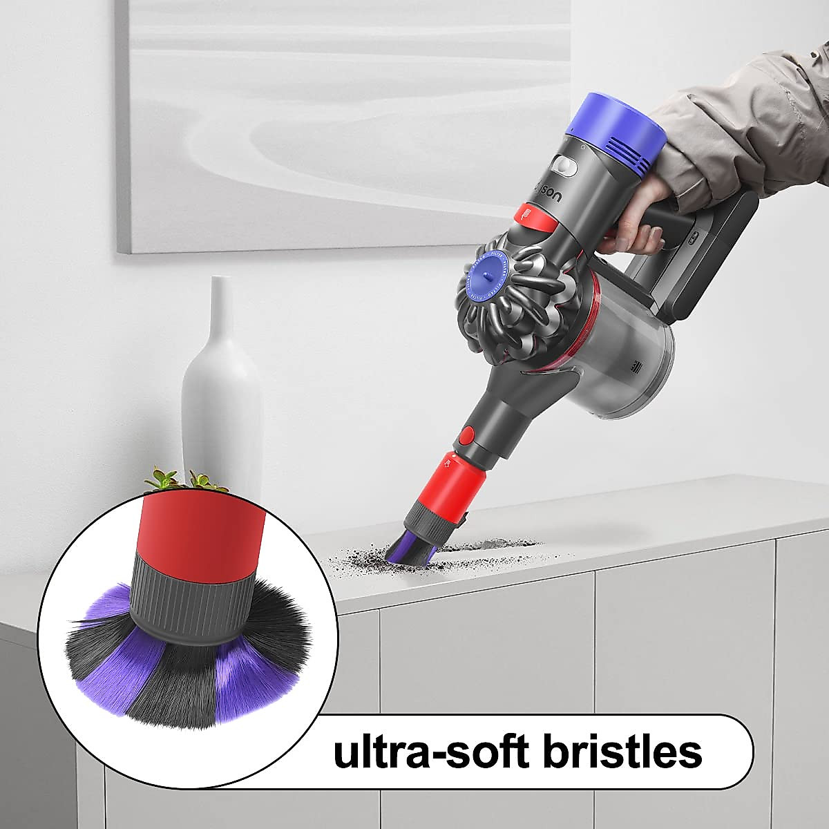 DrRobor Scratch-Free Dusting Brush for Dyson V7 V8 V10 V11 V12 V15, Traceless Soft Dust Brush Attachment with Self Cleaning Design