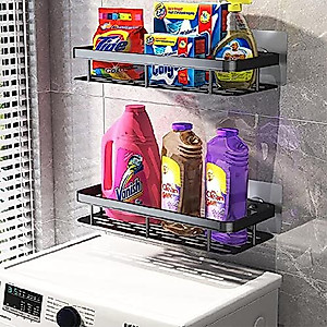 ATNKYOU Bathroom Shelf Adhesive Floating Shelf Aluminum Shower Caddy Rustproof Storage Organizer Rack Wall Mount No Drilling for Bathroom Kitchen Toilet Living Room,Black