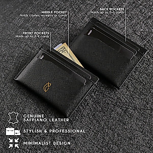 TMSP RFID Wallet for Men - Real Saffiano Leather Business Card Holder Wallet for Men - RFID Blocking Wallet - Credit Card Holder for Men - Minimalist Wallet for Men - Leather Card Holder