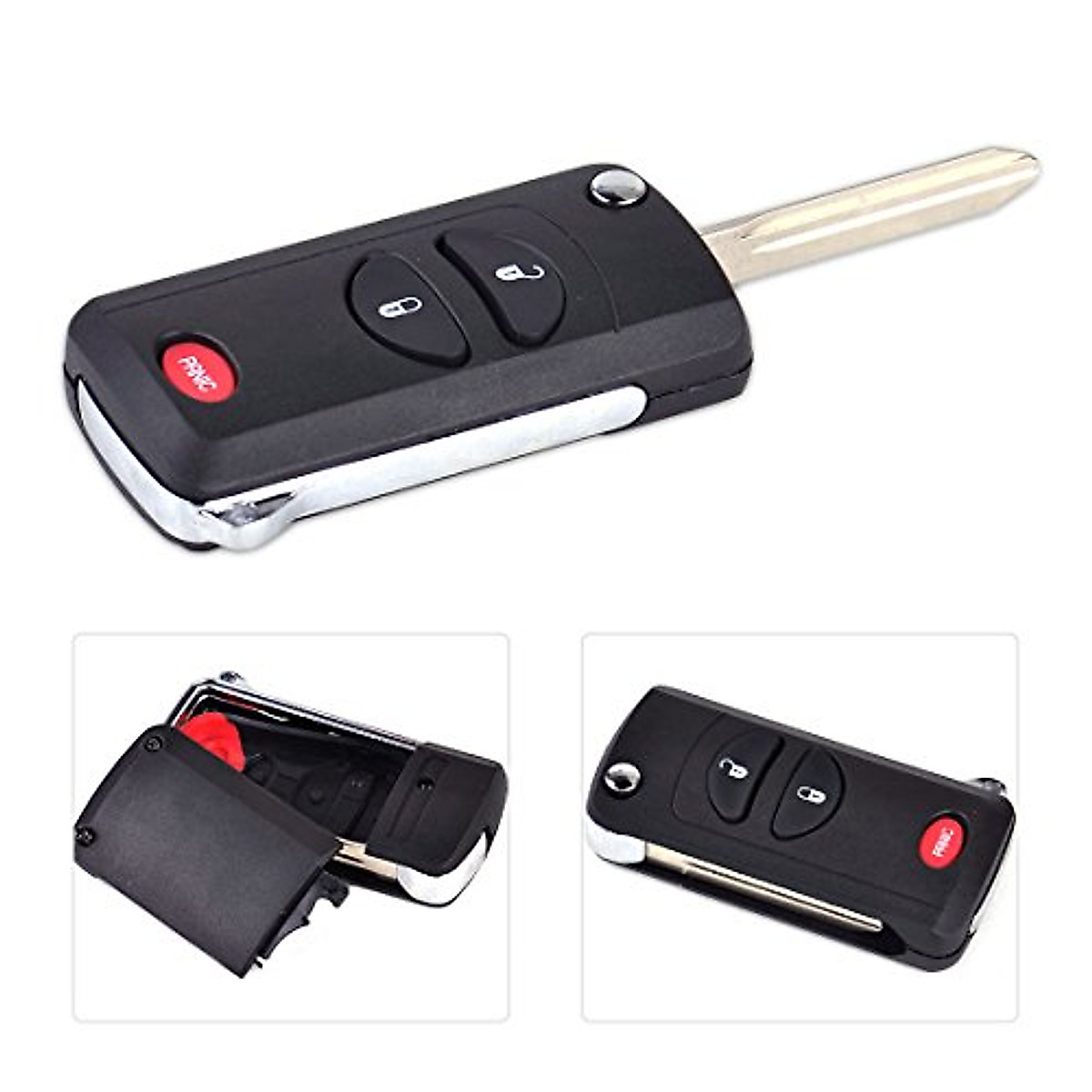 beler 2+1 Button Folding Flip Remote Holder Key Keyless Shell Case Fob Fit for Chrysler Dodge Jeep