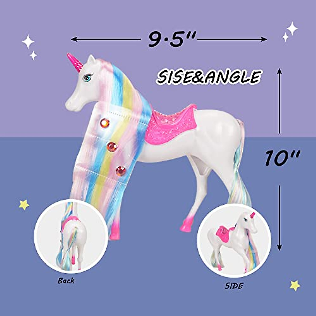 White Unicorn with Magic Light Horn and Fairy Tale Princess Doll 11.5“, W/Comb and Crystal Crown, Girls' Unicorn Doll Toys Gifts, Presents for Girl Kids Aged 3+